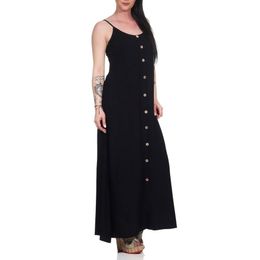 Aurela Damenmode Sommerkleid Damenkleider luftige und leichte Maxikleider lange Sommerkleider mit langer Deko Knopfleiste und Bindeband