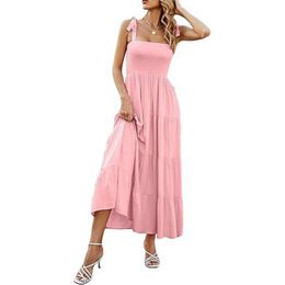 Orient Phoenix Minikleid Damen Boho Solid Color Maxi Kleid Layered Gathered Ruffle Tank Kleid Ärmelloses Urlaubs-Maxikleid für Damen in A-Linie mit Trägern