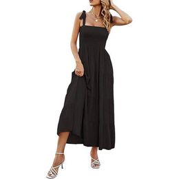 Orient Phoenix Minikleid Damen Boho Solid Color Maxi Kleid Layered Gathered Ruffle Tank Kleid Ärmelloses Urlaubs-Maxikleid für Damen in A-Linie mit Trägern