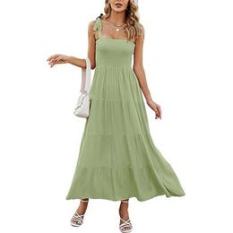 Orient Phoenix Minikleid Damen Boho Solid Color Maxi Kleid Layered Gathered Ruffle Tank Kleid Ärmelloses Urlaubs-Maxikleid für Damen in A-Linie mit Trägern