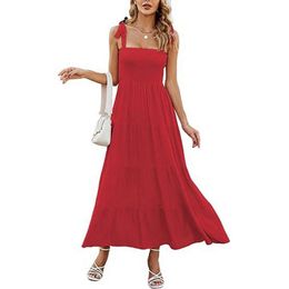 Orient Phoenix Minikleid Damen Boho Solid Color Maxi Kleid Layered Gathered Ruffle Tank Kleid Ärmelloses Urlaubs-Maxikleid für Damen in A-Linie mit Trägern