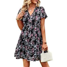 Orient Phoenix Jerseykleid Fließendes Bohemian-Kleid mit Blumenmuster und Rüschen für Damen Damen Sommer Quadratischer Ausschnitt/V-Ausschnitt Floral A-Line Kleid