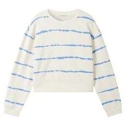 Tom Tailor Mädchen Cropped Sweatshirt mit Bio-Baumwolle, weiß, Batikmuster / Tie-Dye Effekt, Gr. 152