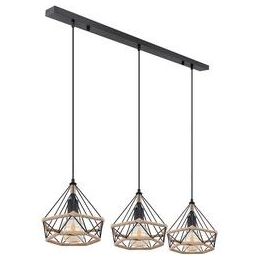 Hängelampe Pendelleuchte Deckenlampe Wohnzimmerleuchte Esszimmerlampe, Metall schwarz Hanfseil braun Gitterschirme, E27 3 Flammig, L 100 cm