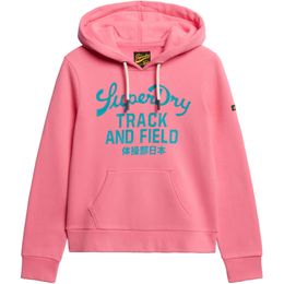 Kapuzensweatshirt Superdry "VARSITY FLOCKED GRAPHIC HOODIE" Gr. L, pink (fluro pink) Damen Sweatshirts