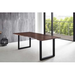 Esstisch Baumkante massiv Akazie nussbaum 240 x 100 U-Gestell schwarz LUBIN