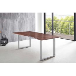 Esstisch Baumkante massiv Akazie nussbaum 240 x 100 U-Gestell silber LUBIN