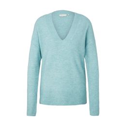 Tom Tailor Denim Damen Strickpullover mit V-Ausschnitt, blau, Gr. S