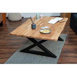 Couchtisch Baumkante 120 x 80 cm Akazie natur geschlossenes X-Gestell Quintus