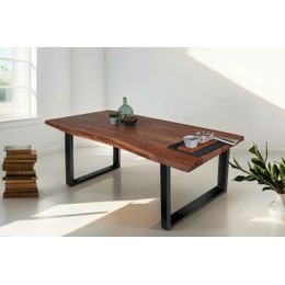 Esstisch Baumkante Akazie massiv Nussbaum 180 x 90 cm U-Gestell schwarz THEA