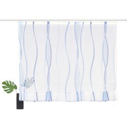 Raffrollo Dimona, my home, mit Klettschiene, Transparent, Voile, Polyester, Wellen, blau|weiß