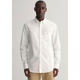 Gant Langarmhemd Regular Fit Oxford Hemd strukturiert langlebig dicker mit Logostickerei auf der Brusttasche, weiß