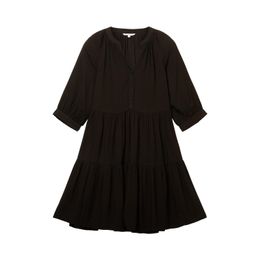 Tom Tailor Denim Damen Kleid mit Volants, schwarz, Uni, Gr. L
