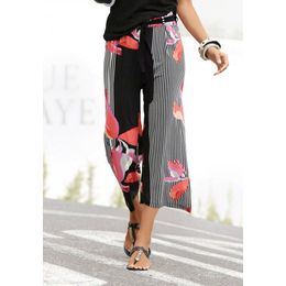 Lascana Culotte mit Streifendesign und Bindegürtel, Jerseyhose, 7/8-Hose, rot|schwarz
