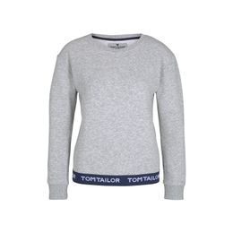 Tom Tailor Damen Pyjama Sweatshirt, grau, Logo Print, Gr. 40