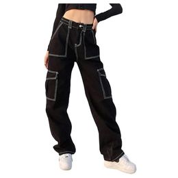 FIDDY Loungepants Damen-Patchwork-Jeans mit hoher Taille Denim-Hose