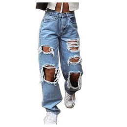 FIDDY Jeanshotpants Jeans Damen lockere Jeans Boyfriend-Stil hohe Taille zerrissene Jeans