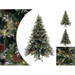 vidaXL Künstlicher Weihnachtsbaum Weihnachtsbaum mit LEDs Zapfen Grün Weiß 150 cm PVC PE