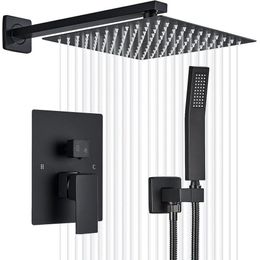HUAHOMDY Duschsystem Unterputz Duscharmatur Set Komplettset Schwarz 30×30cm Regendusche
