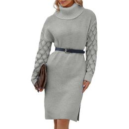 FIDDY Midikleid Geteiltes Strickkleid Winter Aushöhlen Damen Knielang Kleid