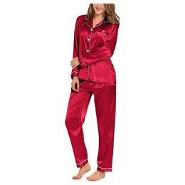 TZTA Trading UG Pyjama Damen Schlafanzug Knopfleiste Langarm Nachtwäsche Pyjamas Zweiteiliger