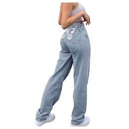 FIDDY Baukastenhose Boyfriend-Jeans mit hoher Taille für Damen Butterfly-Jeans
