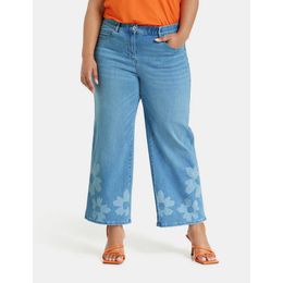 SAMOON Stretch-Jeans Weite 7/8 Jeans mit Flower-Bleachings