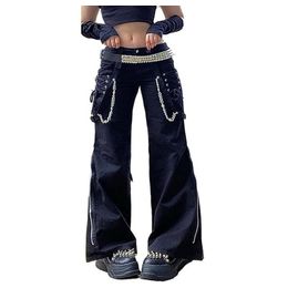 FIDDY Loungepants Damen Cargohose loose Hose mit niedriger Taille Weite Bein Baggy Jeans