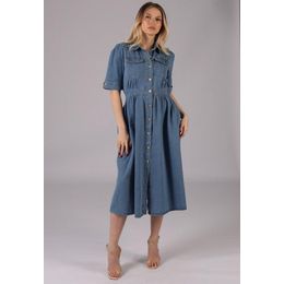 YC Fashion & Style Jeanskleid Jeans-Midikleid mit elastischer Taille und Knopfleiste Basic