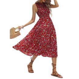 Orient Phoenix Sommerkleid Damen Boho Maxi-Strandkleid mit Blumendruck & mehrlagigem Saum Elegant Lässiges Dirndl
