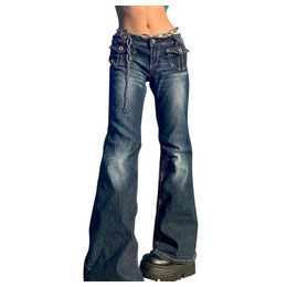 FIDDY Loungepants Cordhose Vintage Jeans Hose Weites Bein High Waist Straight Leg Jeans