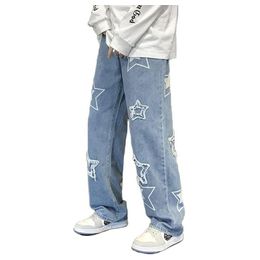 FIDDY Baukastenhose Herren Streetwear Jeans Hip Hop Jeans lässig hohe Taille breite Hose