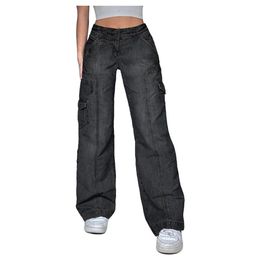 FIDDY Loungepants Baggy Boyfriend Jeans Hose mit vielen Taschen Damen Jeanshosen