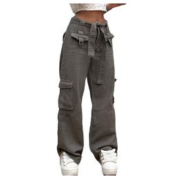 FIDDY Loungepants Damen Low Waist Cargo Jeans Gerade Breites Bein Baggy Denim Hosen