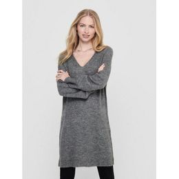 Jacqueline de Yong Shirtkleid Langarm Strickkleid Mini V-Ausschnitt Pullover JDYELANORA (lang) 4472 in Dunkelgrau