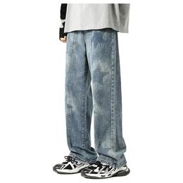 FIDDY Baukastenhose Herren-Jeans im Retro-Stern-Print mit geradem Bein und weitem Bein