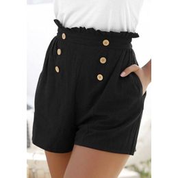 Lascana Shorts im Paperbag-Look mit breitem Bündchen und Taschen, kurze Hose, schwarz