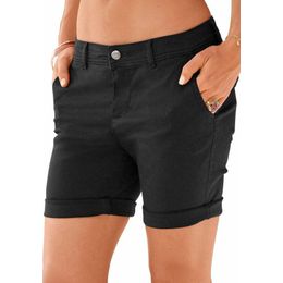 Lascana Bermudas zum Krempeln, aus elastischer Baumwolle, kurze Hose, Shorts, schwarz