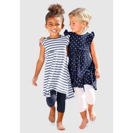 Kidsworld Jerseykleid für kleine Mädchen (Packung, 2-tlg), mit Streifen und Punkten, blau|weiß