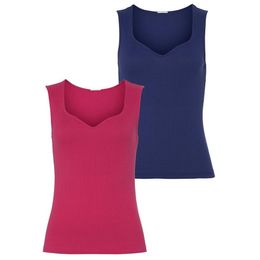 Vivance Shirttop (2er-Pack) mit herzförmigen Dekolleté, blau|rosa