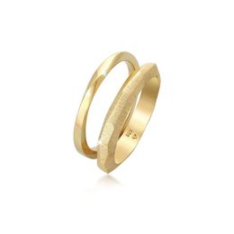 Elli Premium Ring-Set Bandring Basic Gedreht Struktur (2 tlg) 925 Silber, goldfarben