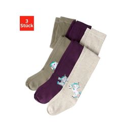 H.I.S. H.I.S Strickstrumpfhose (Packung 3 St) mit Einhorn Motiven, beige|bunt