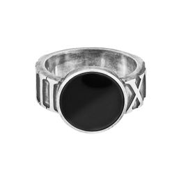 CAI CAÏ Fingerring 925 Sterling Silber matt oxidiert mit Onyx, grau|silberfarben