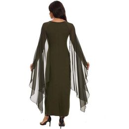 FIDDY A-Linien-Kleid Damen Elegantes Langes Kleid mit hohem Schlitz ausgestellten Ärmeln