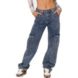 FIDDY Latzhose Damen Cargo Hose Jeans mit Taschen High Waist Relaxed-Fit