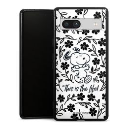 DeinDesign Google Pixel 7a Handy Silikon H&uuml;lle Case schwarz Handyh&uuml;lle Peanuts Flowers Snoopy