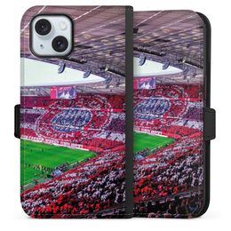 DeinDesign iPhone 15 Handy Klapph&uuml;lle Handyh&uuml;lle aus Kunst Leder schwarz Flip Case Stadium Fcb Fc Bayern M&uuml;nchen Sideflip mit Lasche