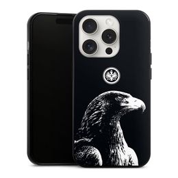 DeinDesign iPhone 15 Pro Handy Slim Case extra d&uuml;nn Silikon Handyh&uuml;lle schwarz H&uuml;lle Attila Official Licensed Product Eintracht Frankfurt Silikon Slim Case