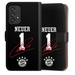DeinDesign Galaxy A53 5G Handy Klapph&uuml;lle Handyh&uuml;lle aus Kunst Leder schwarz Flip Case Manuel Neuer Fc Bayern M&uuml;nchen Fcb Sideflip mit langer Lasche