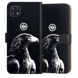 DeinDesign Galaxy A22 5G Handy Klapph&uuml;lle Handyh&uuml;lle aus Kunst Leder schwarz Flip Case Official Licensed Product Eintracht Frankfurt Attila Sideflip mit langer 